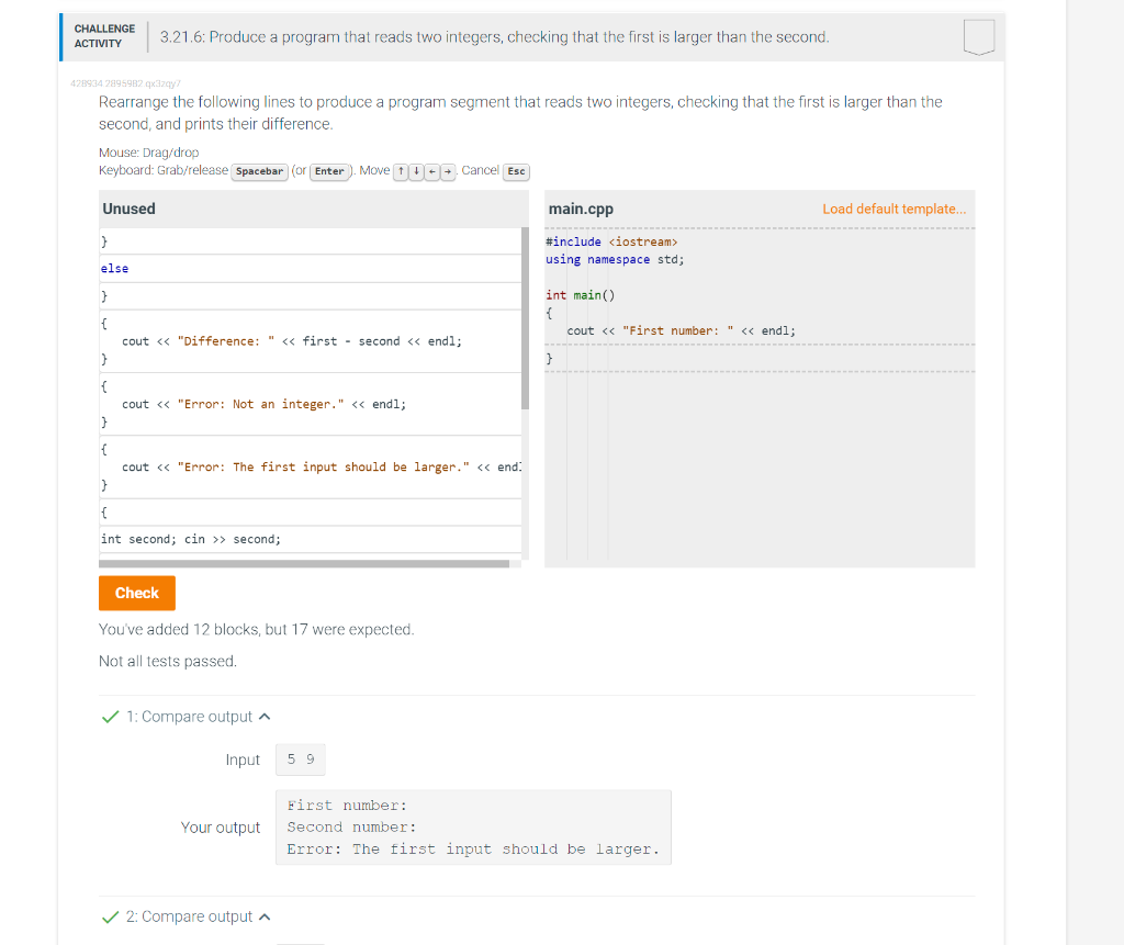 Solved Please help, I need to arrange the unused code on the | Chegg.com