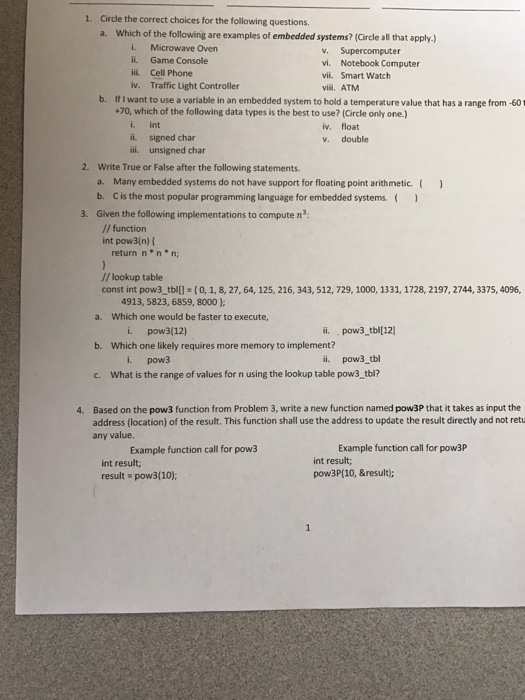 Solved Circle the correct choices for the following | Chegg.com