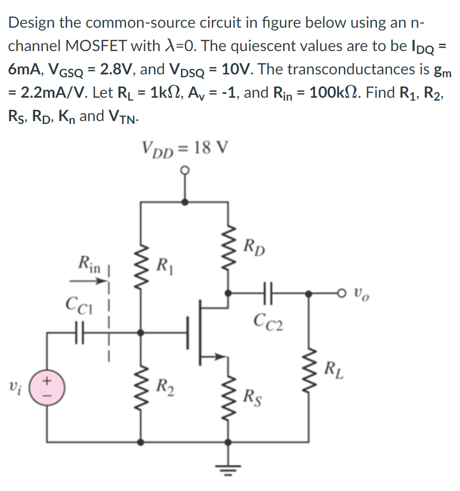Solved Design the common-source circuit in figure below | Chegg.com