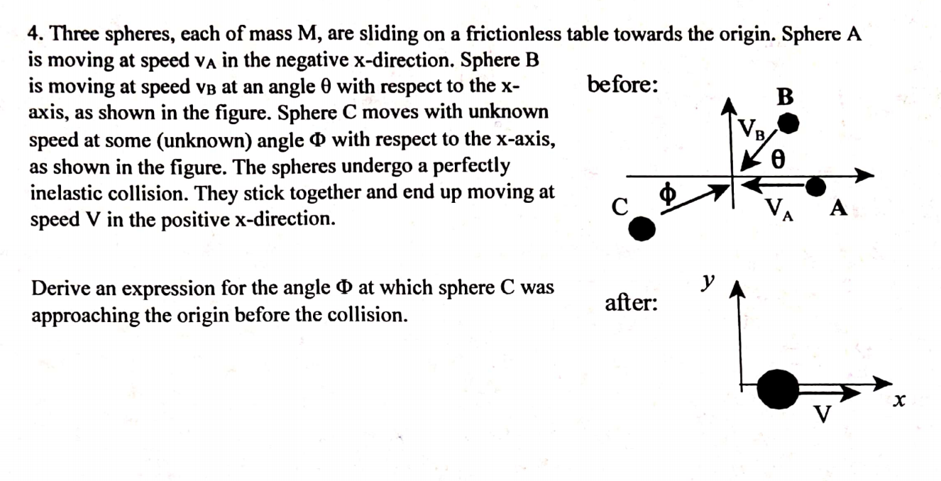 Solved 4. Three spheres, each of mass M, are sliding on a | Chegg.com