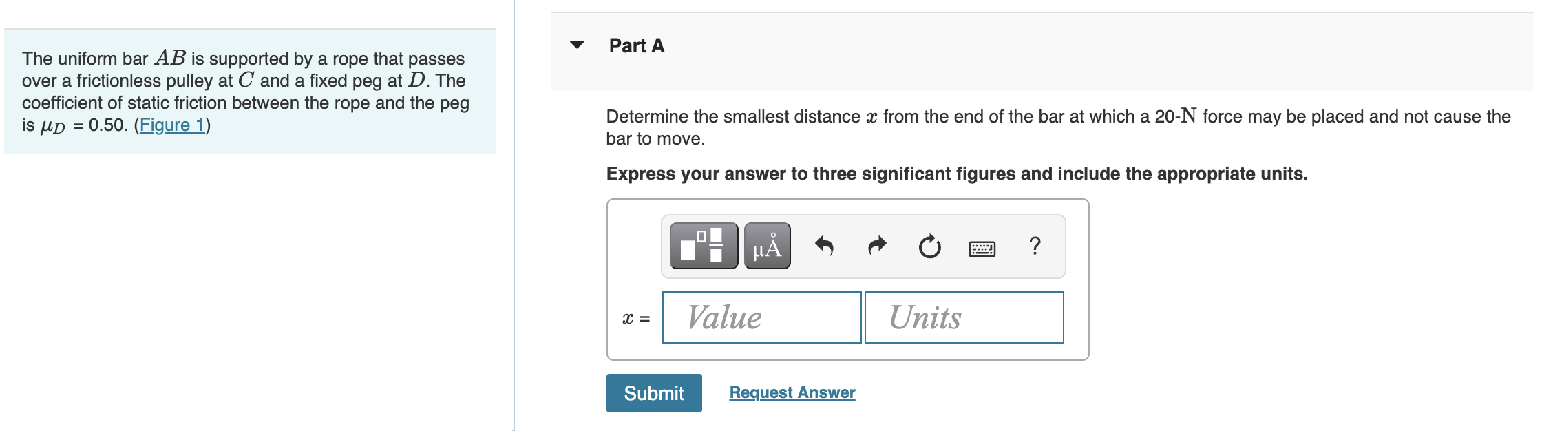 The uniform bar AB is supported by a rope that passes | Chegg.com