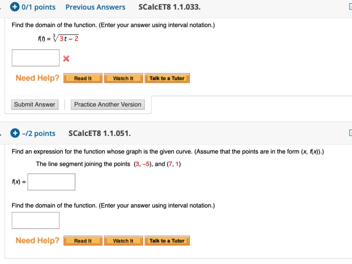 Solved + 0/1 points Previous Answers SCalcET8 1.1.033. Find | Chegg.com Solved + 0/1 points Previous Answers SCalcET8 1.1.033. Find | Chegg.com