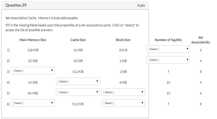 Solved Question 29 8 pts Set-Associative Cache. Memory is | Chegg.com