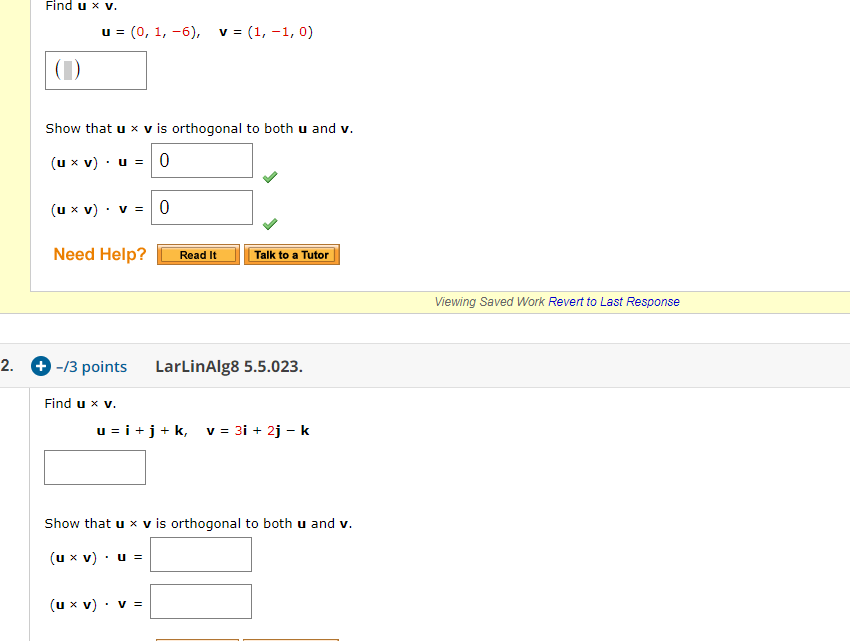 Solved Find u x v. u = (0, 1, -6), v = (1, -1,0) Show that u | Chegg.com
