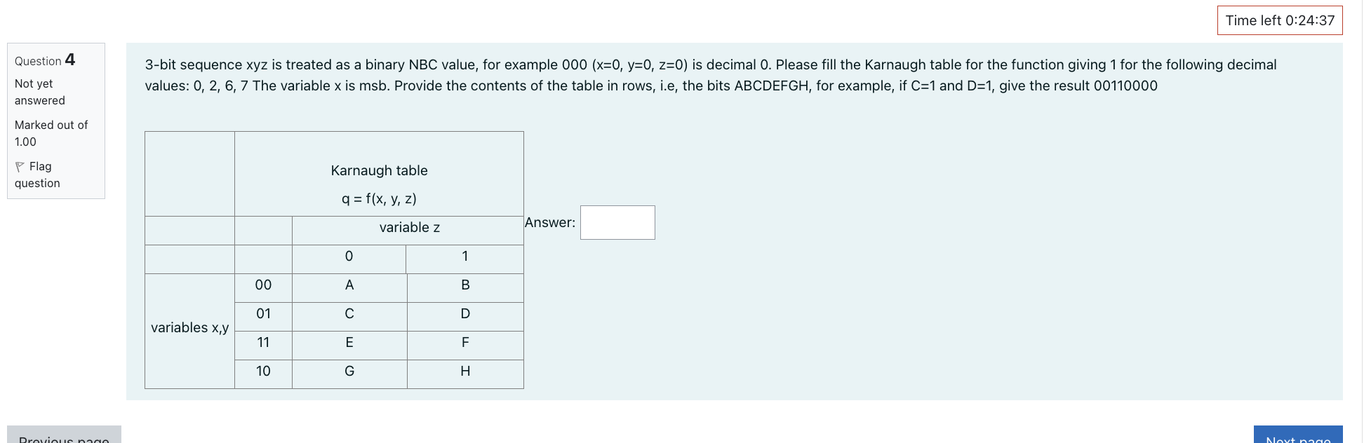 Solved 3-bit sequence xyz is treated as a binary NBC value, | Chegg.com
