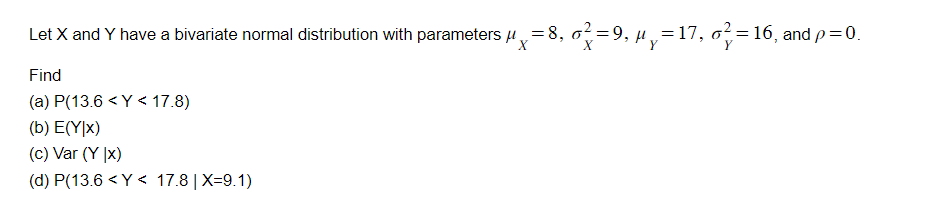 Solved Let X and Y have a bivariate normal distribution with | Chegg.com