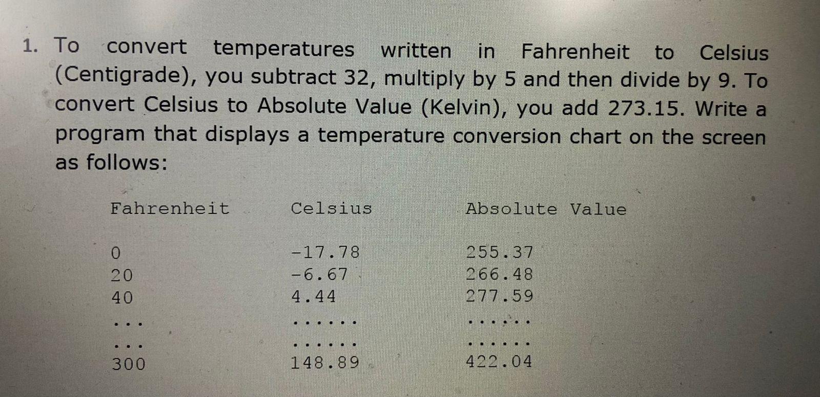 Solved 1. To convert temperatures written in Fahrenheit to | Chegg.com