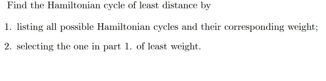 Solved Find the Hamiltonian cycle of least distance by 1. | Chegg.com