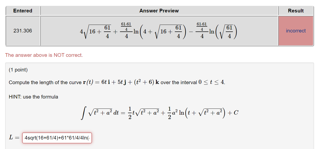 Solved Entered Answer Preview Result 231.306 4/16+ + (0+ | Chegg.com Solved Entered Answer Preview Result 231.306 4/16+ + (0+ | Chegg.com