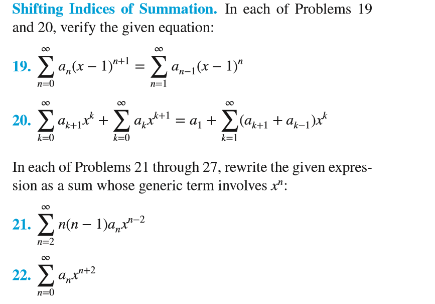 Solved Shifting Indices of Summation. In each of Problems 19 | Chegg.com