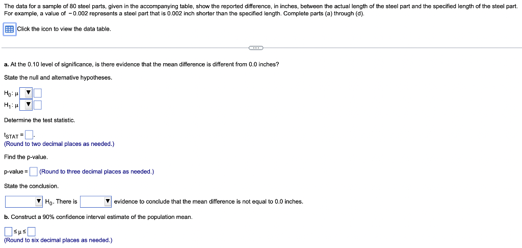 The data for a sample of 80 steel parts, given in the | Chegg.com