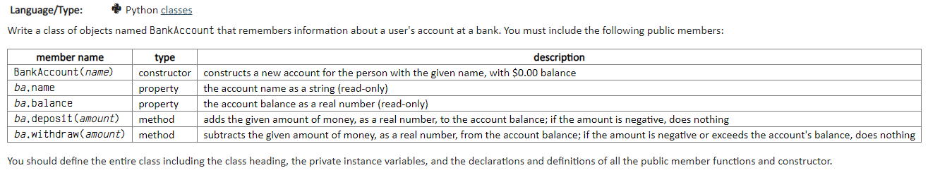 Solved Language/Type: Python classes Write a class of | Chegg.com