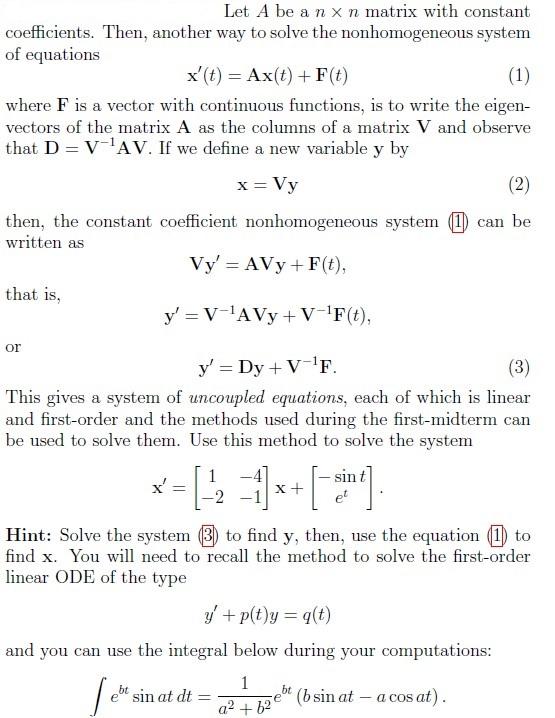 Solved Let A be a nxn matrix with constant coefficients. | Chegg.com