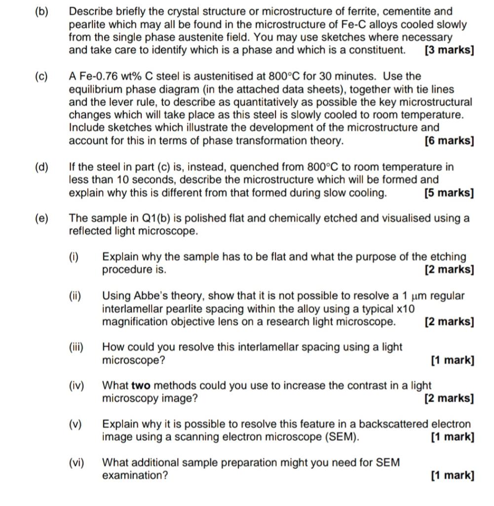 Solved (b) (c) Describe briefly the crystal structure or | Chegg.com