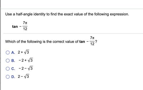 Solved Use a half-angle identity to find the exact value of | Chegg.com