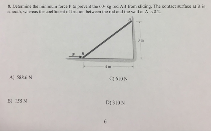 Solved Determine The Minimum Force P To Prevent The 60 Kg