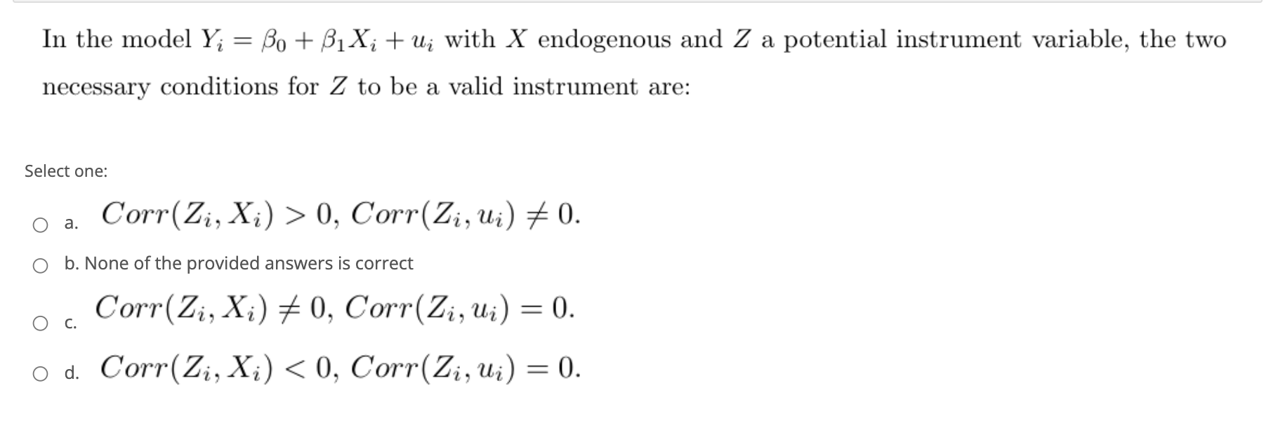 Solved In the model Y; = Bo + BiX; + Wi with X endogenous | Chegg.com
