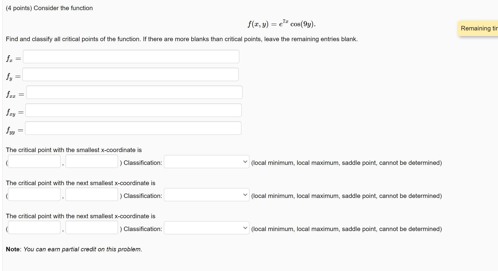 Solved 4 Points Consider The Function Fx Y E7x 0854