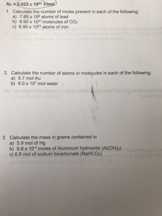 Solved Calculate the number of moles present in each of the | Chegg.com