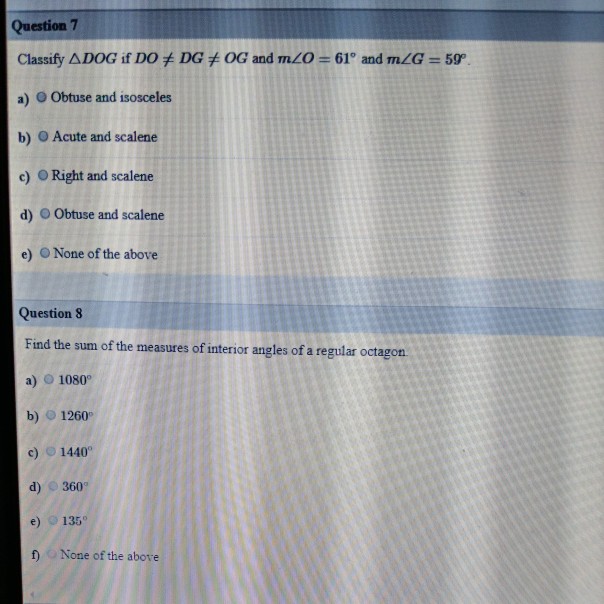 Solved Question 7 Classify ?DOG if DO a) Obtuse and | Chegg.com