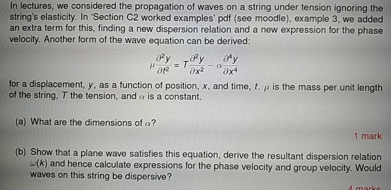 Solved In lectures, we considered the propagation of waves | Chegg.com