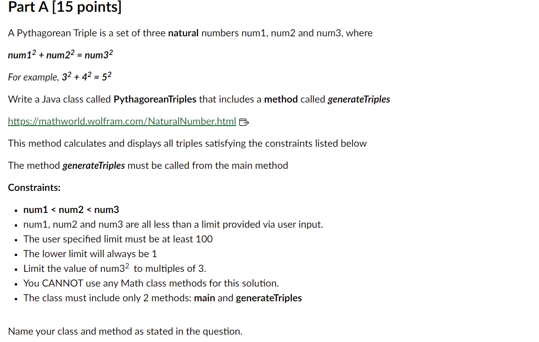 Solved A Pythagorean Triple is a set of three natural | Chegg.com