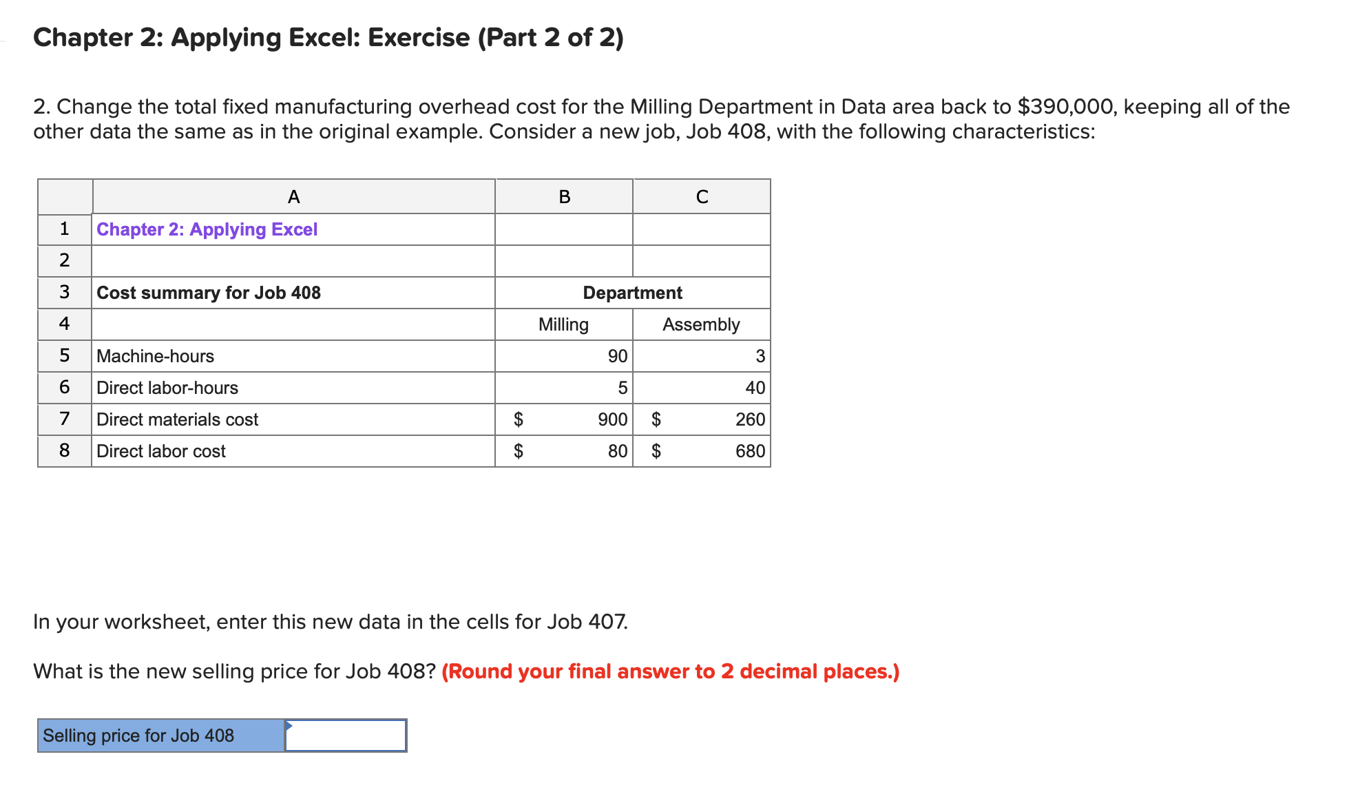 Solved Chapter 2: Applying Excel: Exercise (Part 2 of 2) 2. | Chegg.com