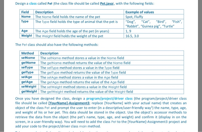 Solved Design a class called Pet (the class file should be | Chegg.com