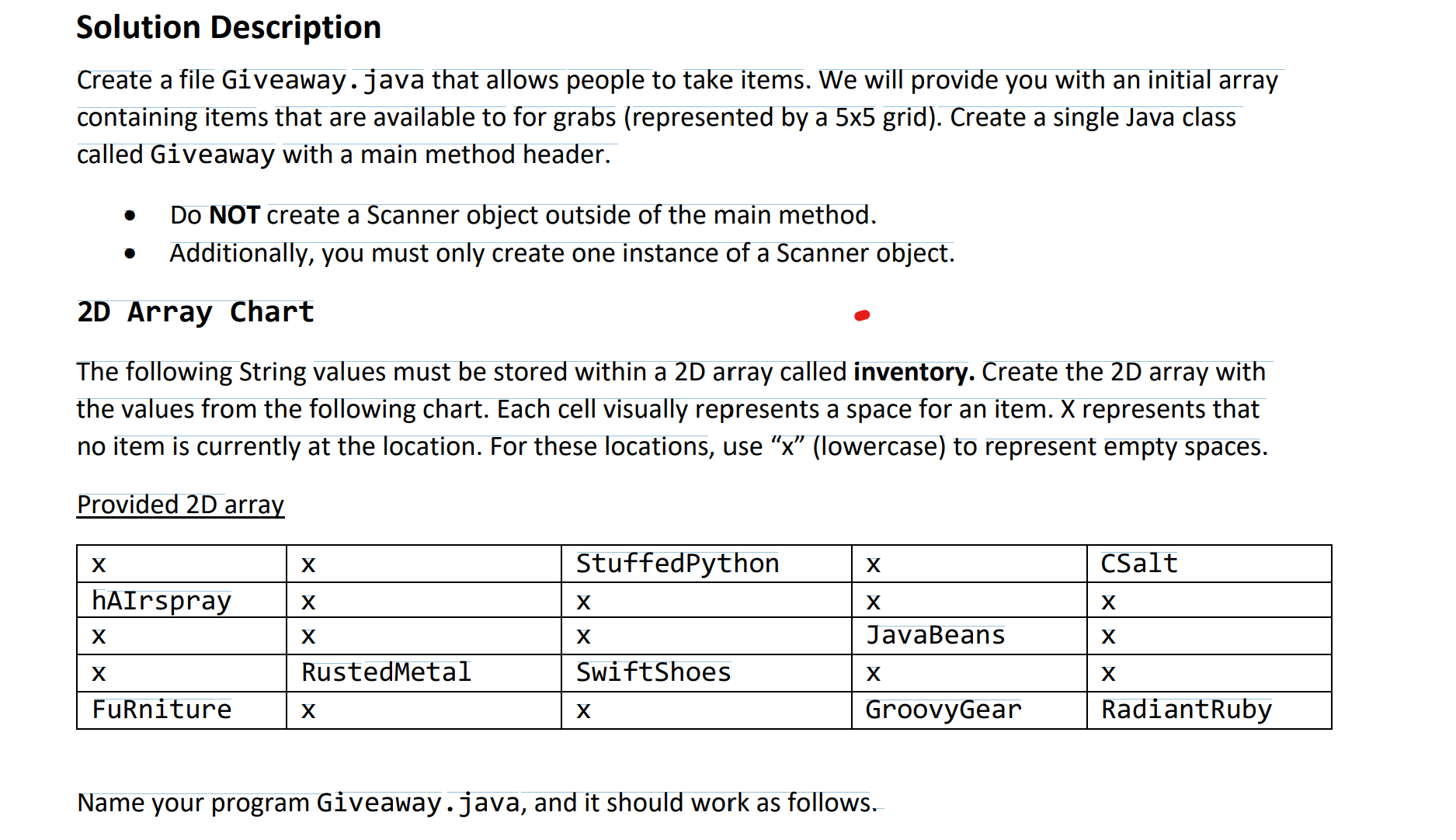 Solution Description Create a file Giveaway. java | Chegg.com
