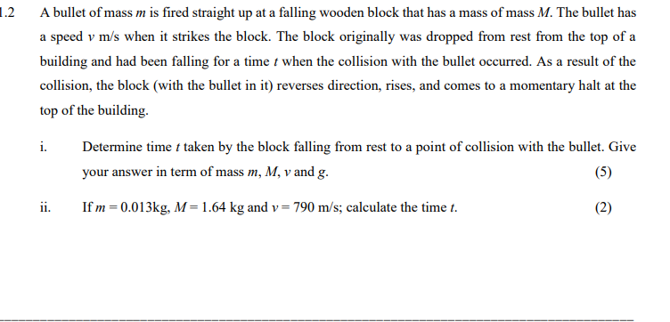 Solved 1.2 A bullet of mass m is fired straight up at a | Chegg.com