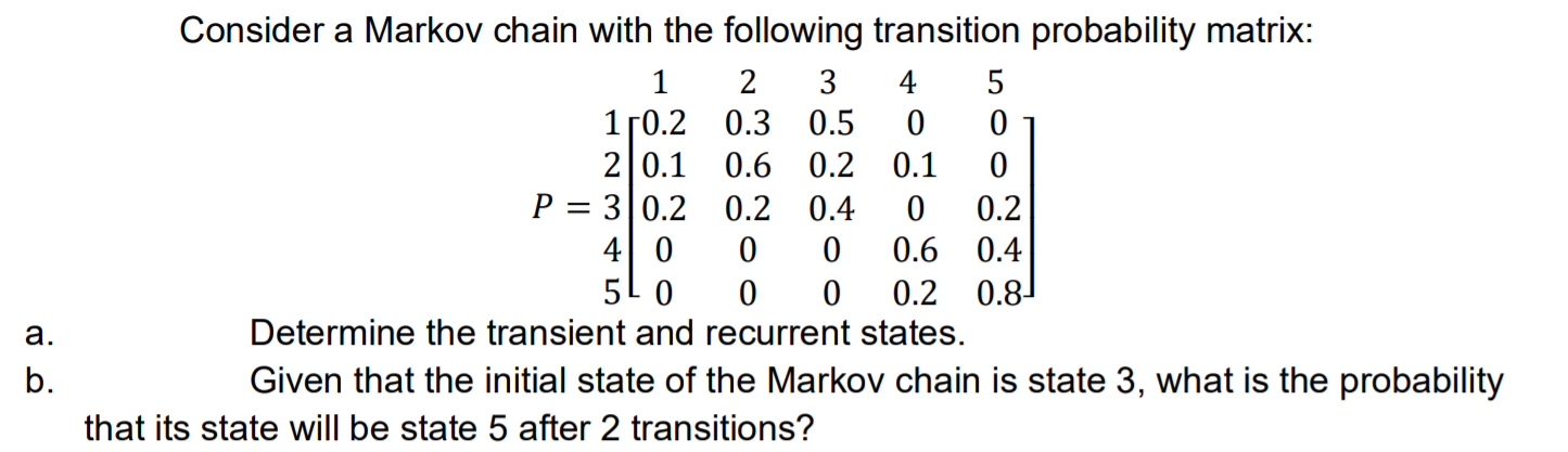 Solved 1 Consider a Markov chain with the following | Chegg.com