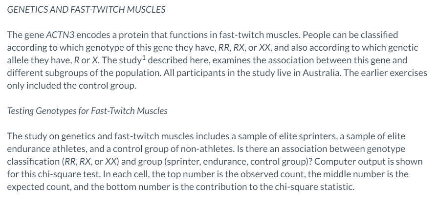 Solved GENETICS AND FAST-TWITCH MUSCLES The gene ACTN3 | Chegg.com