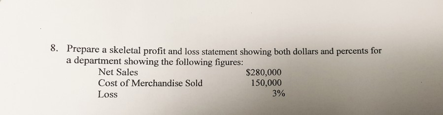 Solved 8. Prepare a skeletal profit and loss statement | Chegg.com