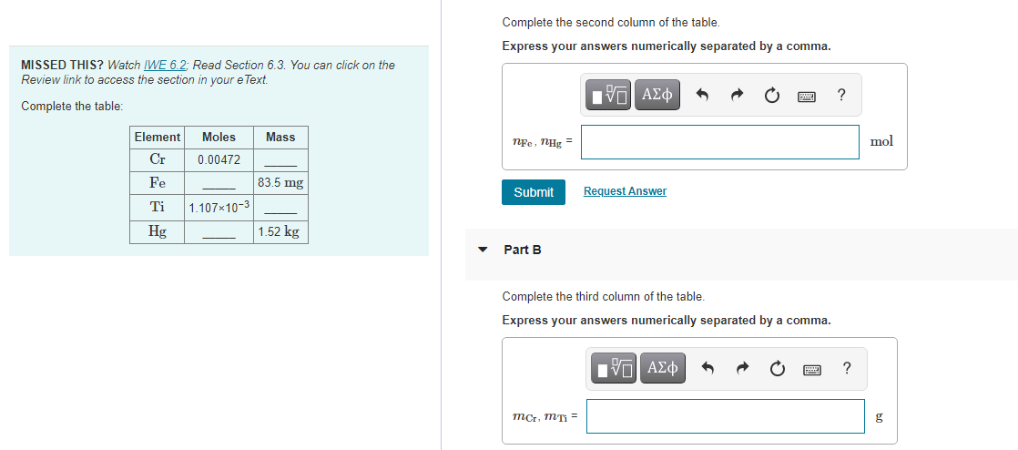 Solved Complete the second column of the table. Express your | Chegg.com