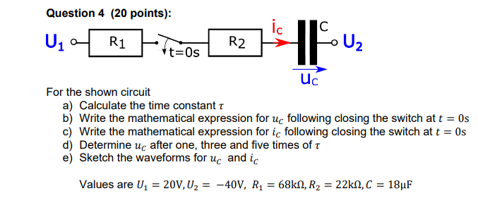 Solved Question 4 (20 points): ic |С U1 R1 R2 JE U2 tros uc | Chegg.com