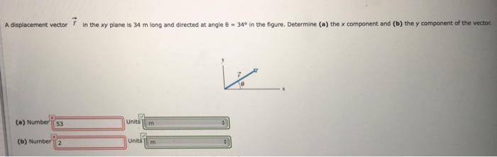 Solved A displacement vector r in the xy plane is 34 m long | Chegg.com