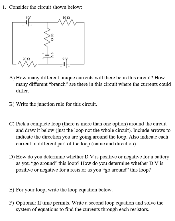 Solved 1. Consider the circuit shown below: 10 2 20 2 9 A) | Chegg.com