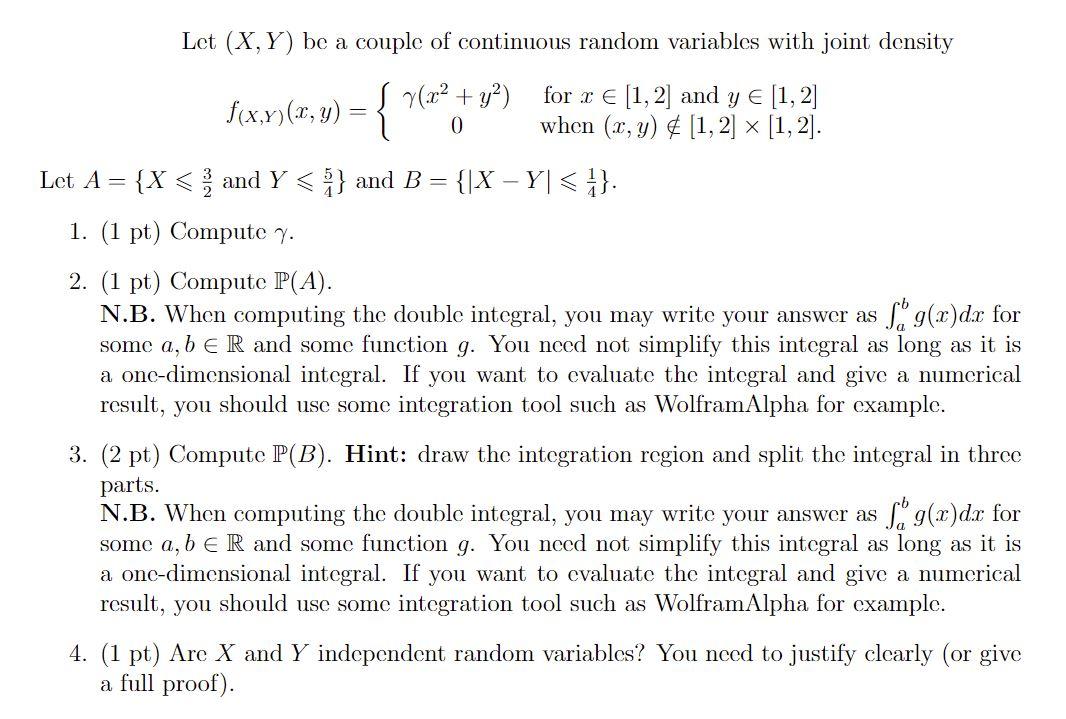 Let (X,Y) be a couple of continuous random variables | Chegg.com