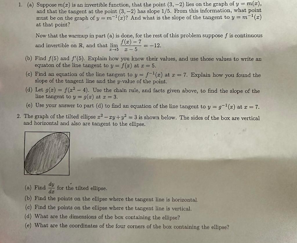 Solved 1. (a) Suppose m(x) is an invertible function, that | Chegg.com