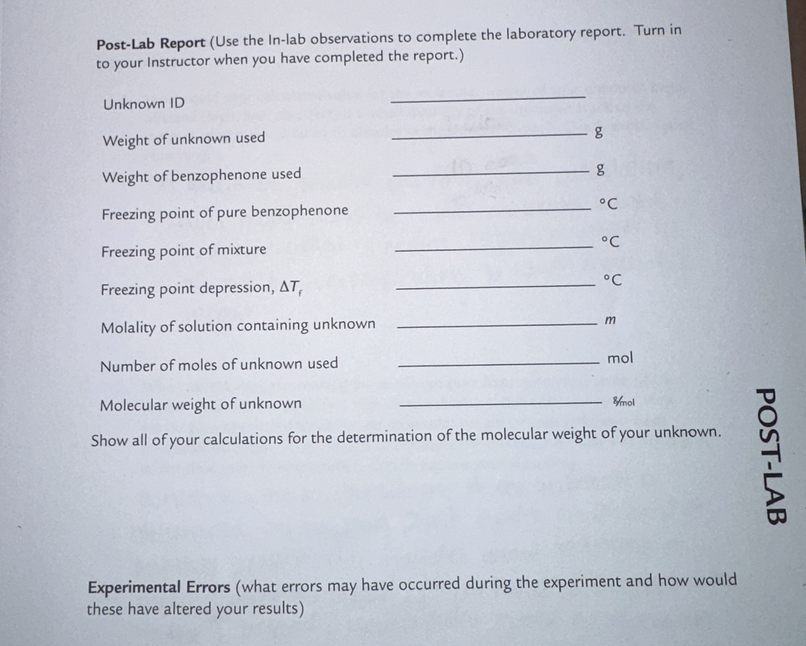 Post-Lab Report (Use the In-lab observations to | Chegg.com