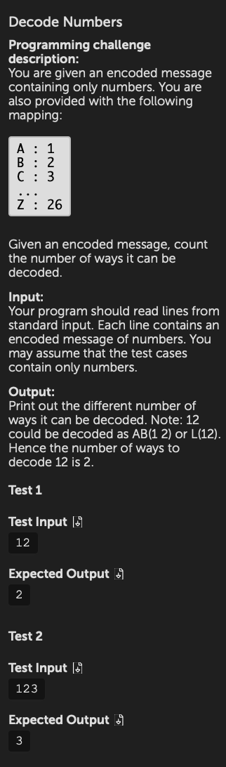 Solved Decode Numbers Programming challenge description: You | Chegg.com