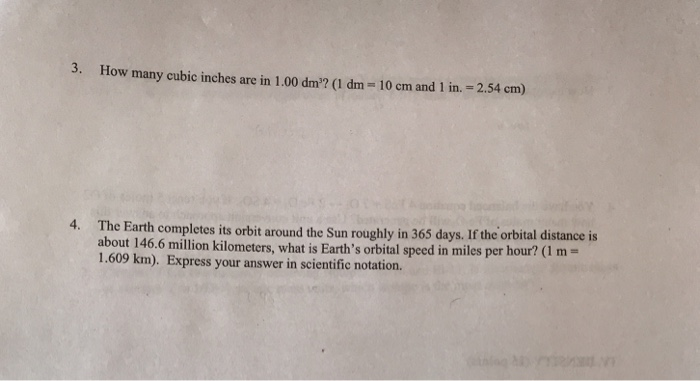 Solved 3. How many cubic inches are in 1.00 dm? (1 dm - 10 | Chegg.com