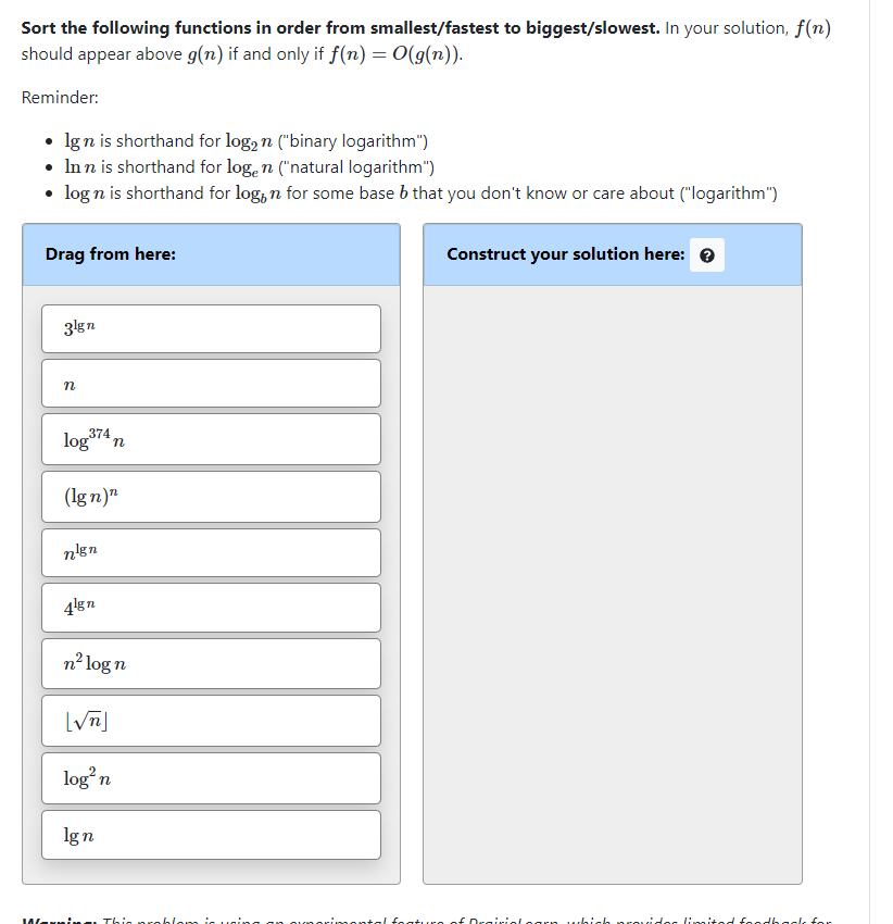 Solved Sort the following functions in order from | Chegg.com