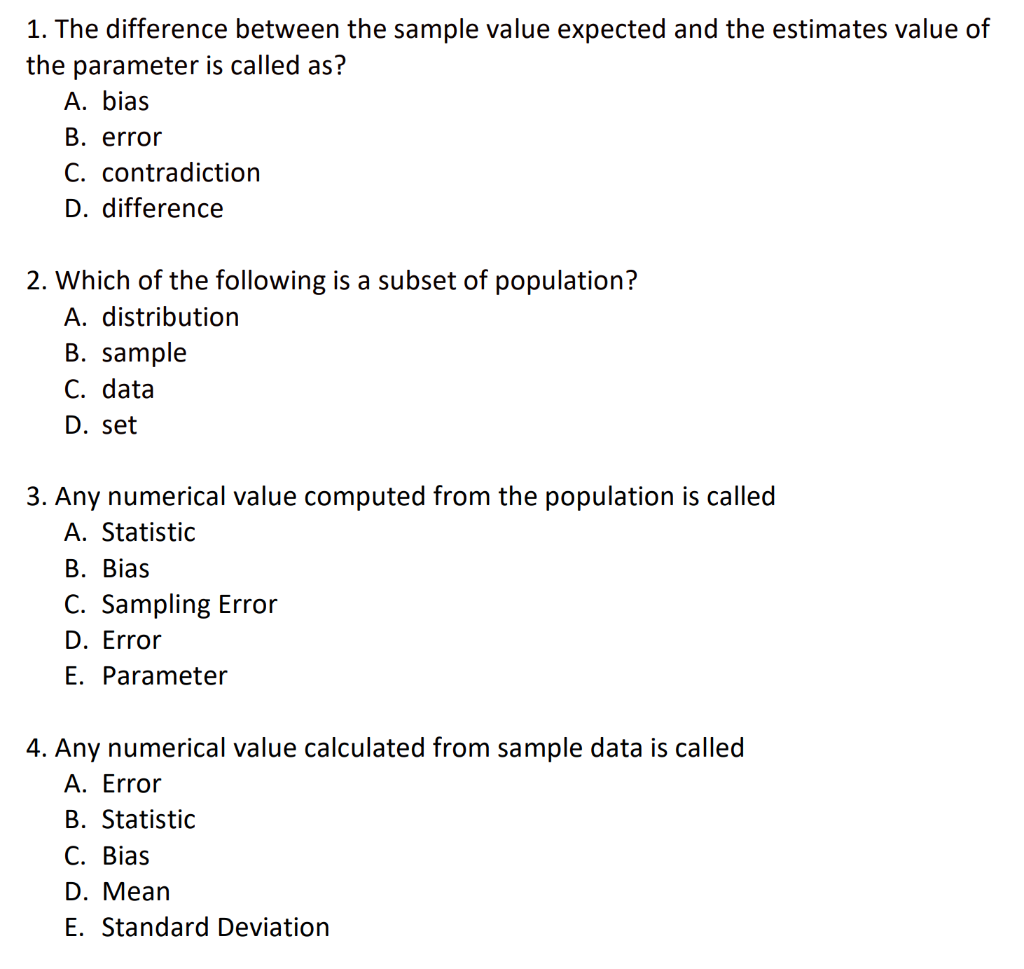 Solved 1. The difference between the sample value expected | Chegg.com