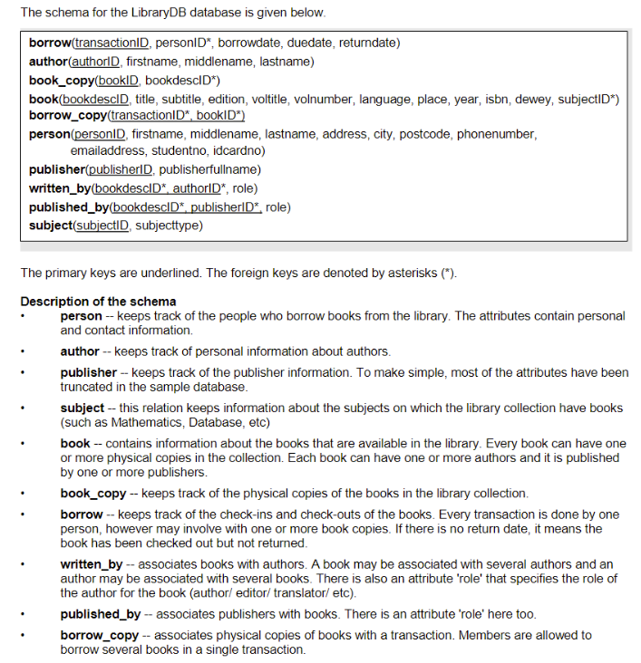 Solved The primary keys are underlined. The foreign keys are | Chegg.com