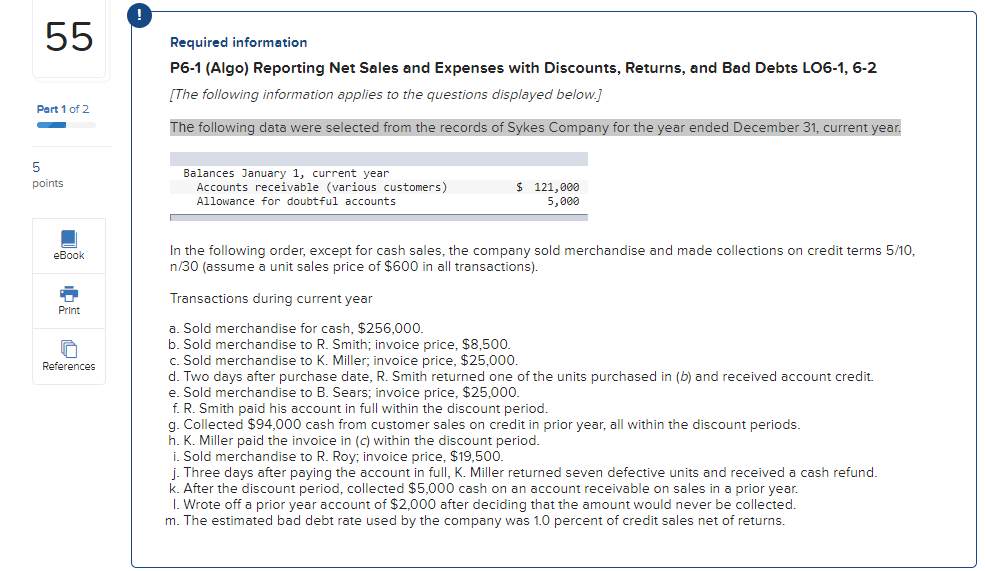 Solved Required information P6-1 (Algo) Reporting Net Sales | Chegg.com