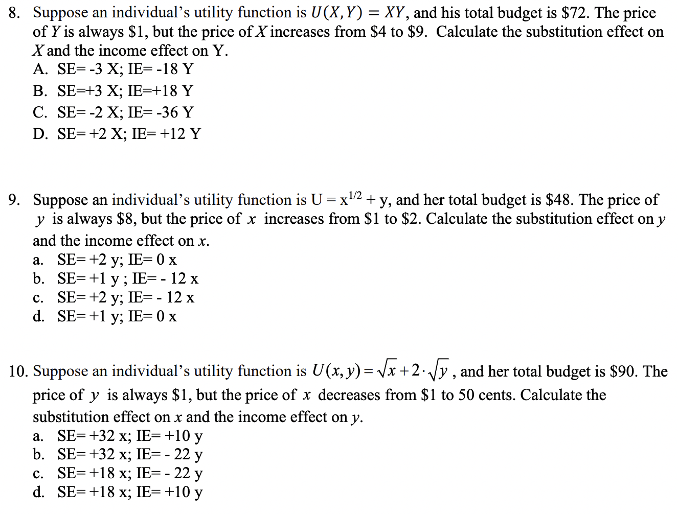 Solved 8. Suppose an individual's utility function is | Chegg.com