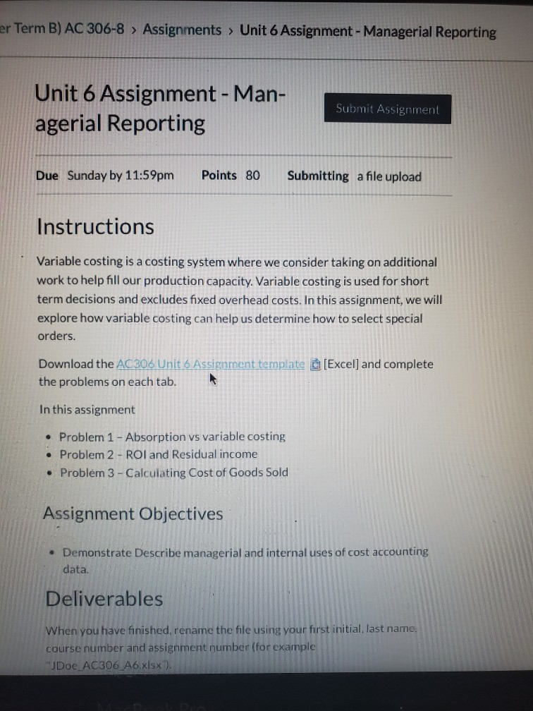 Solved er Term B) AC 306-8 Assignments > Unit 6 | Chegg.com
