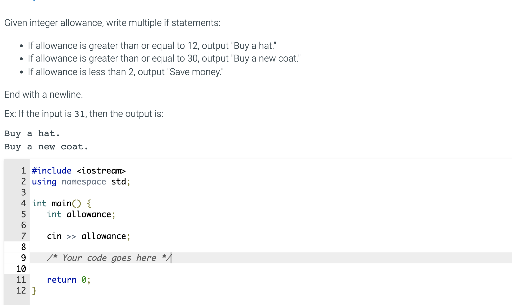 Solved Siven integer allowance, write multiple if | Chegg.com