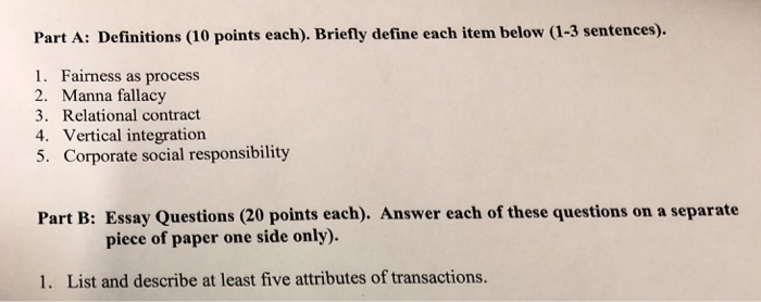 Solved Part A: Definitions (10 points each). Briefly define | Chegg.com